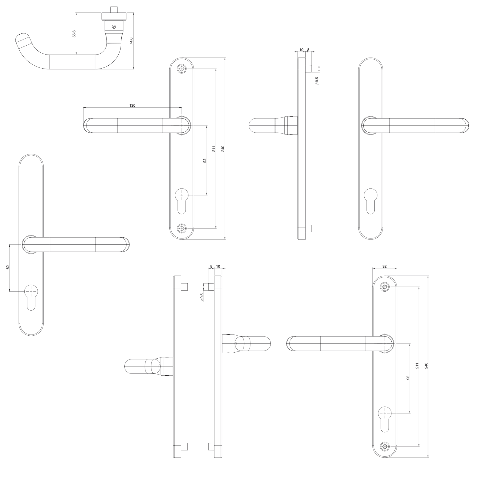 MILA Supa Standard Lever Pad Inline Door Handle (240ml Backplate)